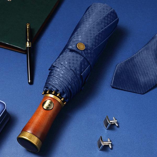 Quality Automatic Folding Men's Wooden Handle Umbrella with Solid Wood Shaft and Retro for sale