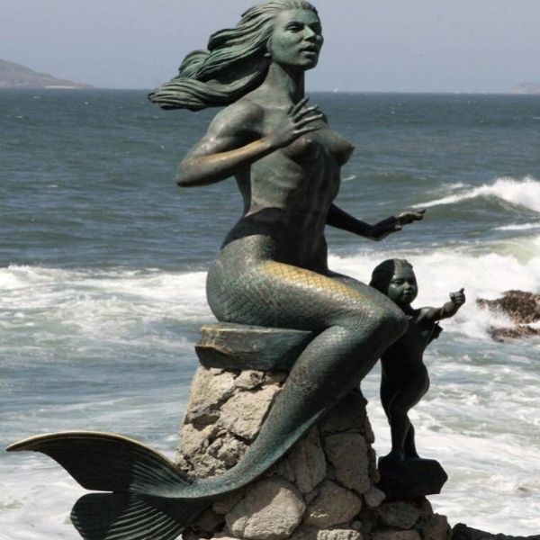 Quality Custom Famous Mermaid Statue Lost Wax Bronze Mermaid Water Feature Sculpture For Home Pool Decoration for sale