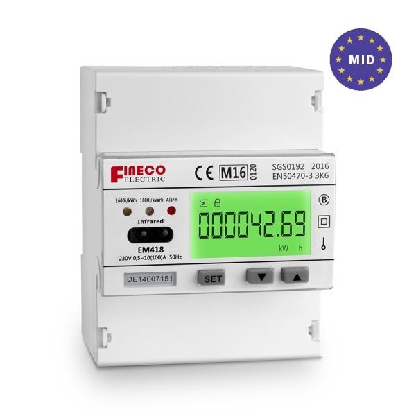 Quality Power Analyzer EM418 MID Approved for Energy Monitoring RS485 10 100 A 72*100*106.5mm for sale