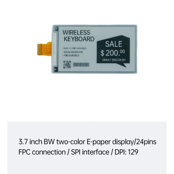 Quality 3.7inch Black and White E Ink Display with SPI Interface for Electronic Shelf Labels and Smart Retail for sale