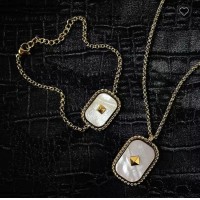 Quality Large Tag 15.7'' Stainless Steel Necklace And Bracelet Set White Fritillary for sale