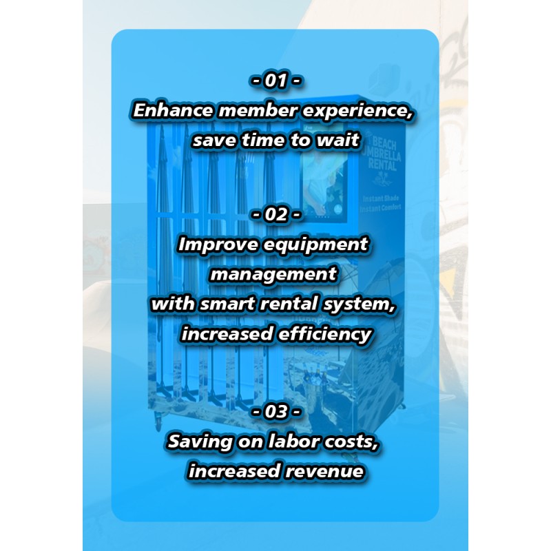 this umbrella rental machine can enhance the customer's experience, increased efficiency, and reduce labor cost. 