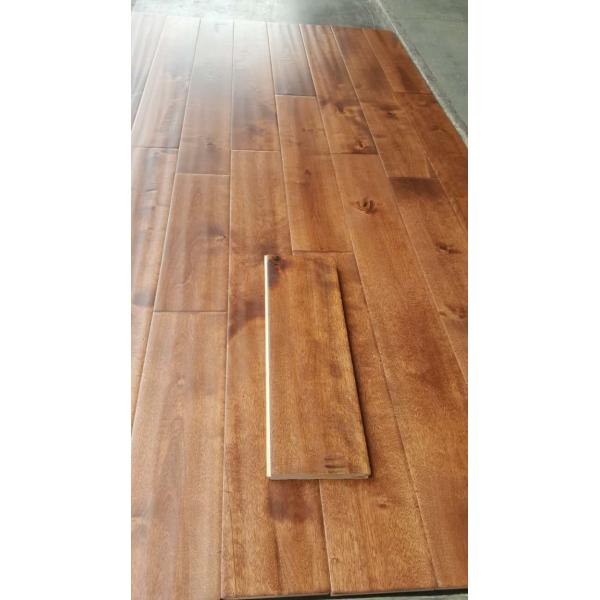 Quality distressed birch solid hardwood flooring with handscraped & charter Mark texture for sale