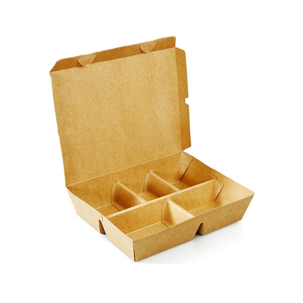 Quality Disposable 5 Squares Wood Pulp Paper Lunch Box for Eco-friendly Fast Food Packaging for sale