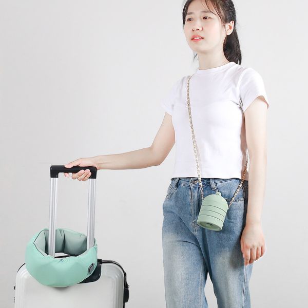 Quality Compact U Shape Inflatable Memory Foam Travel Pillow and Storage Box for Office for sale