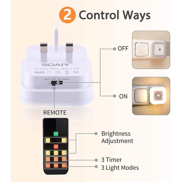 Quality EMC LVD certified 110-240V Plug In Wall Night Lights With Remote Control Timer for sale