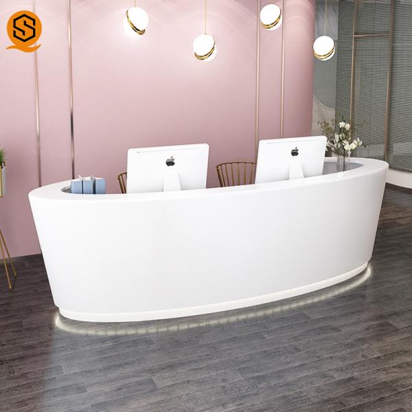 Quality Oval Curve Semicircle Modern Hotel Reception Counter Solid Surface 2 Person for sale