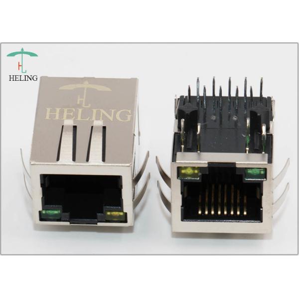 Quality Thru - Hole PCB Mount RJ45 Lan Jack Right Angle Entry With LED / EMI Finger Tab Down for sale