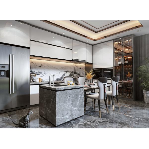 Quality L Shape Shaker Modular Kitchen Island Furniture Kitchen Cabinet PVC / Lacquer for sale