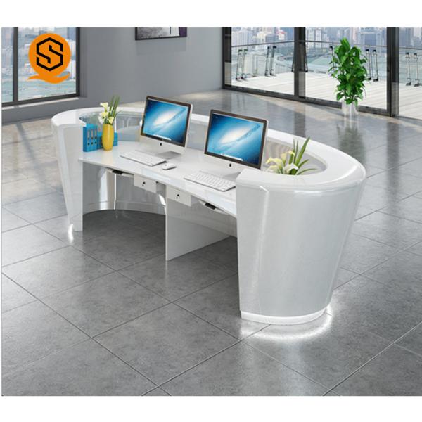 Quality Oval Curve Semicircle Modern Hotel Reception Counter Solid Surface 2 Person for sale