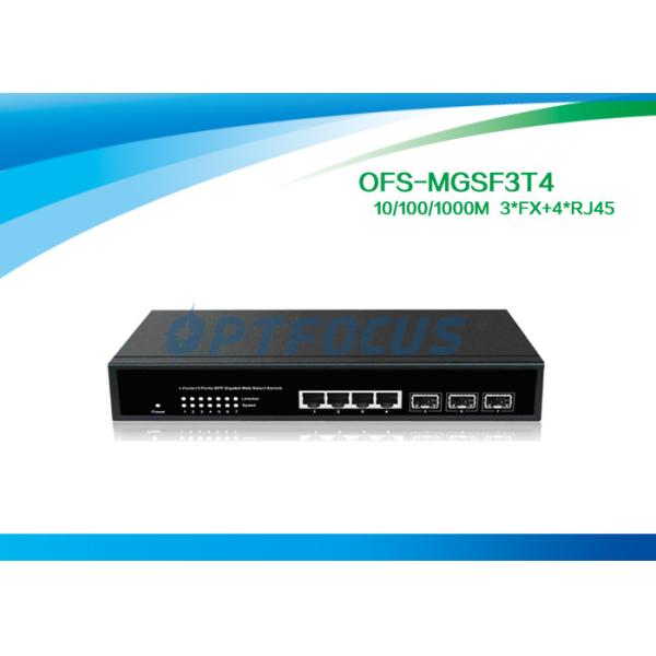 Quality SNMP Managed Media Converter Fiber Optic Switch  3 Port SFP 1000BASE - Fx 4 Port 10 / 100 / 1000M - Tx for sale