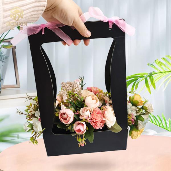 Quality Black Foldable Bouquet Packaging Boxes , Bouquet Cardboard Box Elegant for sale