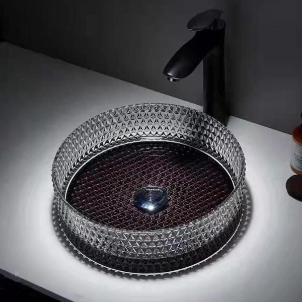 Quality Artwork Glass Vessel Basins Crystal Modern With Black Bottom for sale