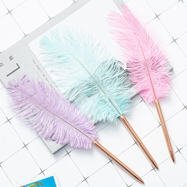 Quality Colorful Feather Ball Point Pen Metal Creative Gift Ballpoint Pens For Office School for sale