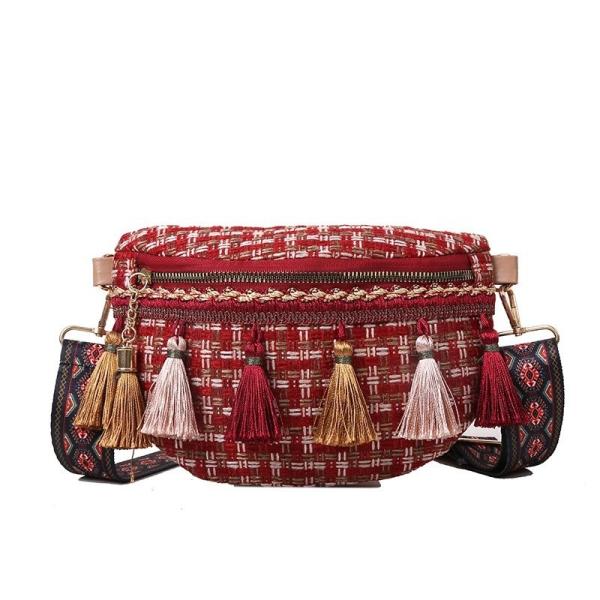 Quality Tassel Decor Adjustable Strap Waist Bags Plaid Pattern Waterproof Cycling Bum for sale