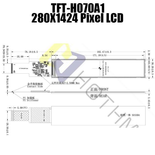 Quality 7.0 Inch 280x1424 MIPI LCD Display Sunlight Readable OTA7290B for sale