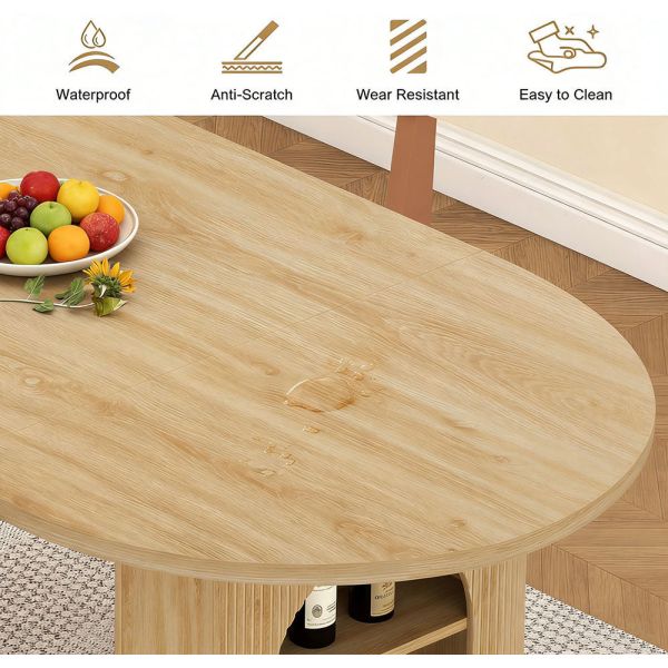 Quality Factory Wholesale Extendable Dining Table Set 6 Seater Home Dining Room Oval Wooden Folding Dining Table with Storage Shelves for sale