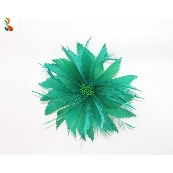 Quality Patterned Chicken Headband Feather Mounts , Dyed Green Goose Feather Flowers for sale