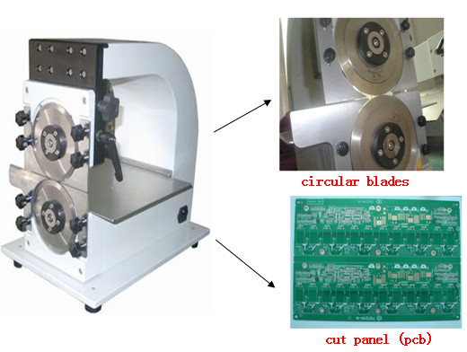 Quality Pizza Wheel Motorized V-Cut LED PCB Depanel Machine With Two Round Blades for sale