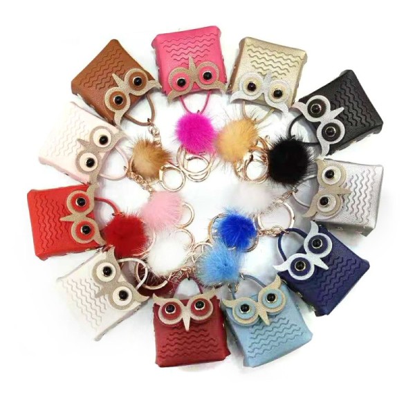 Quality Dark Blue Owl Coin Bag Mini Purse Keychain Debossed Logo ROHS Certification for sale