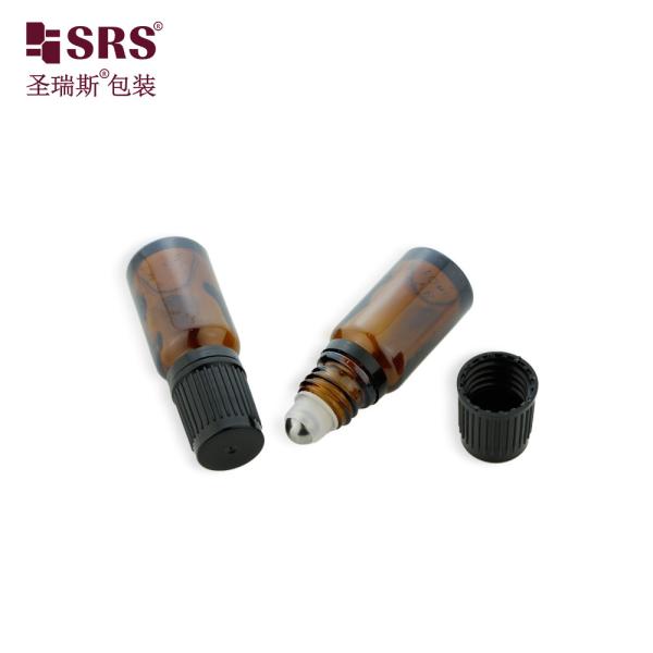 Quality 10ml Mini Empty Round Amber Glass Bottle With Steel Ball Child Proof Cap For for sale