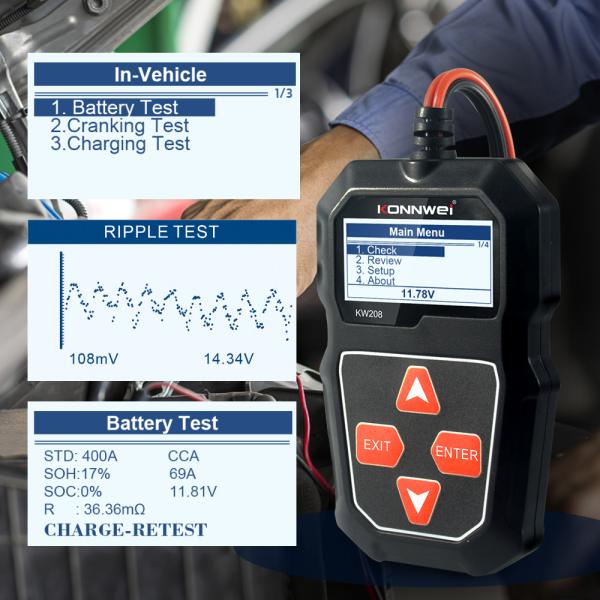 Quality 2000CCA KONNWEI KW208 Car Battery Tester For Cranking Charging System for sale