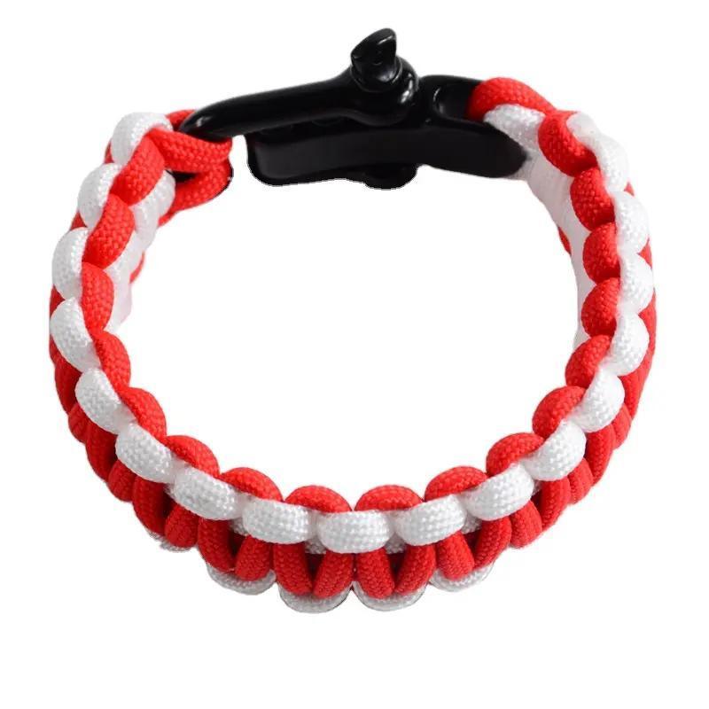 Custom 550 Paracord Survival Bracelet Adjustable Polyester Rope Wristband with D Shackle