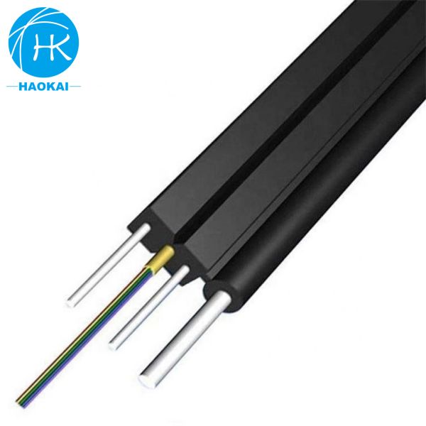 Quality 2core 6core FTTH Drop Cable Flat Fiber Optic Cable With Aramid Central Tube Steel Wire for sale