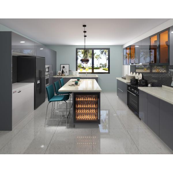 Quality ISO Modern Gray Cabinet Kitchen Contemporary High Gloss Kitchen Cabinets Lacquer Built In Pantry Cabinet for sale