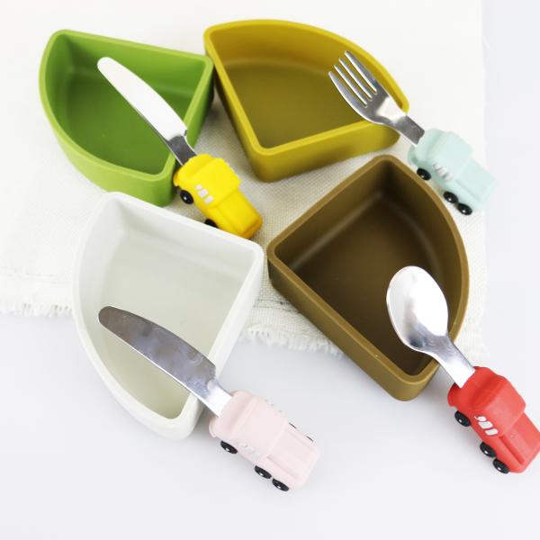Quality Toddler Stainless Steel Baby Spoon With Car Shape Silicone Handle for sale