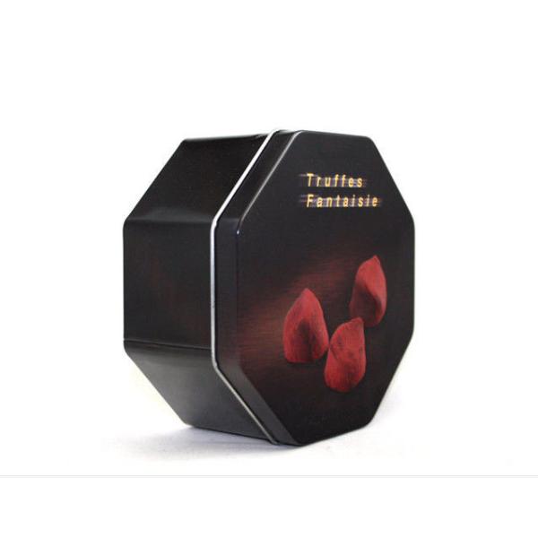 Quality Black German Cookie Tins Printed Tin Cookie Containers with Eight Angles Custom Food Tin Box for sale