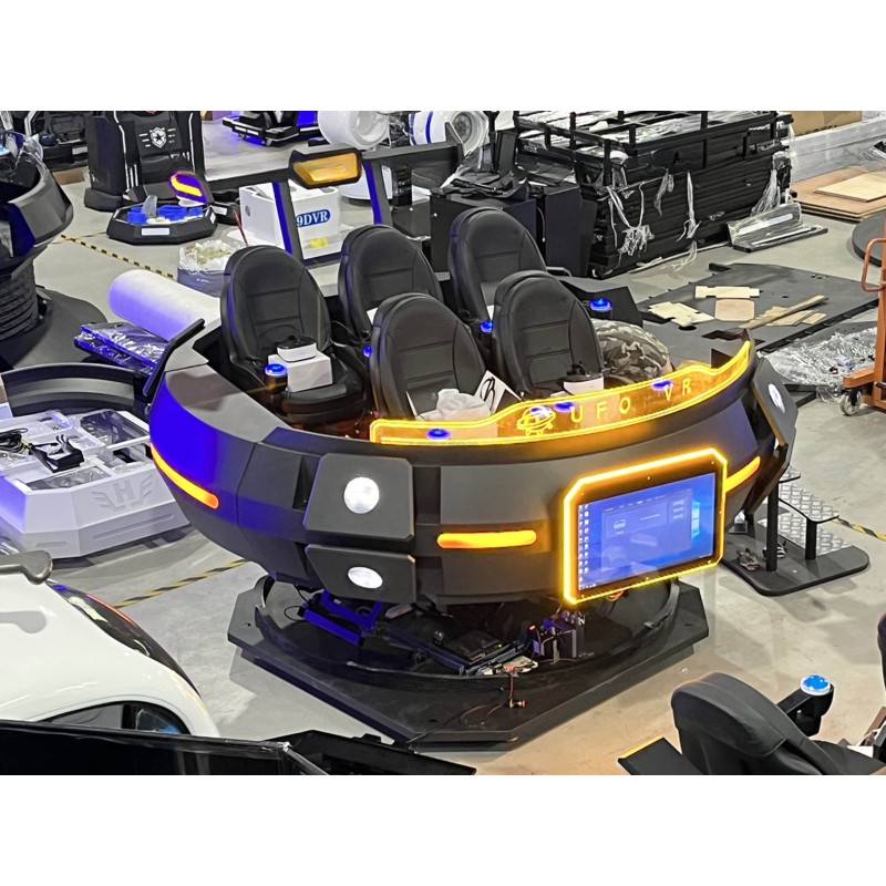 VR simulator in operation showing motion platform
