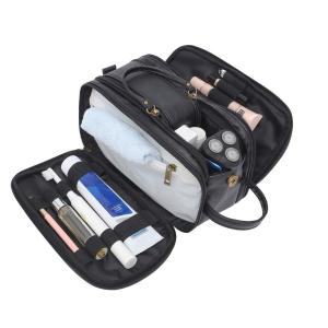Quality Black Colors Pu Leather Toiletry Wash Bag Waterproof Travel Mesh Bags for sale