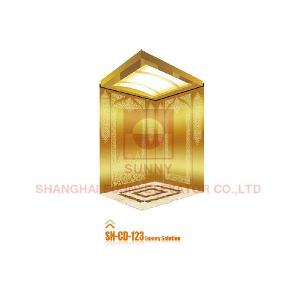 Quality Soft Lighting Elevator Cabin Decoration With Titanium Gold Mirror / Etched for sale