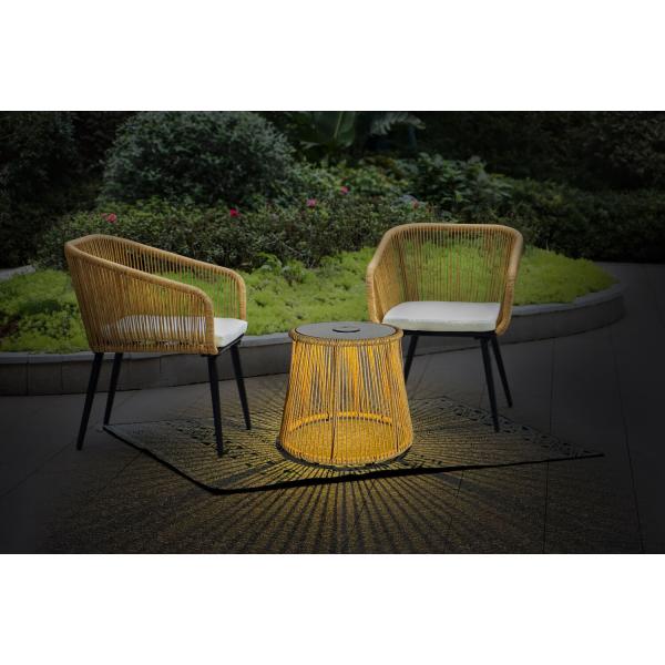 Quality Modern Design 3 Piece Bistro Set Wicker Rattan Chair Furniture with LED Solar Light for sale