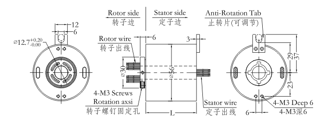 h1256 series H1256 Series(Hollow Shaft)Through Hole Slip Ring slip ring Drawing 