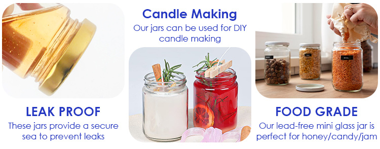 High Quality 50ml 100ml 200ml 250ml 500ml 2oz 8oz Glass Jam Round Jar with Metal Lid