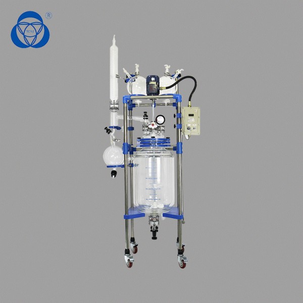 Quality Semi Automatic 50L Jacketed Glass Reactor Vessel 304 SS Double Layer Glass Reactor for sale