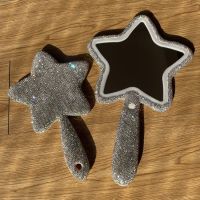 Quality Long Handle Lighted Cosmetic Mirror Fashion Star Shaped Vintage Gold for for sale