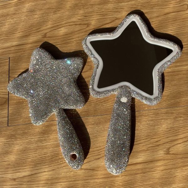 Quality Long Handle Lighted Cosmetic Mirror Fashion Star Shaped Vintage Gold for Everyday for sale