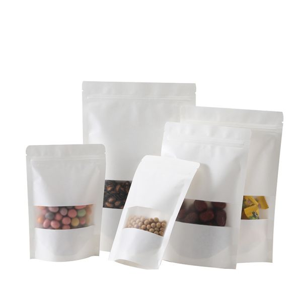 Quality Customizable White Matte Stand-up Pouches With Window For Food Packaging for sale