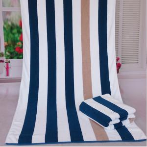 Quality 100% Cotton Material Blue And White Beach Towels Washable Customized for sale