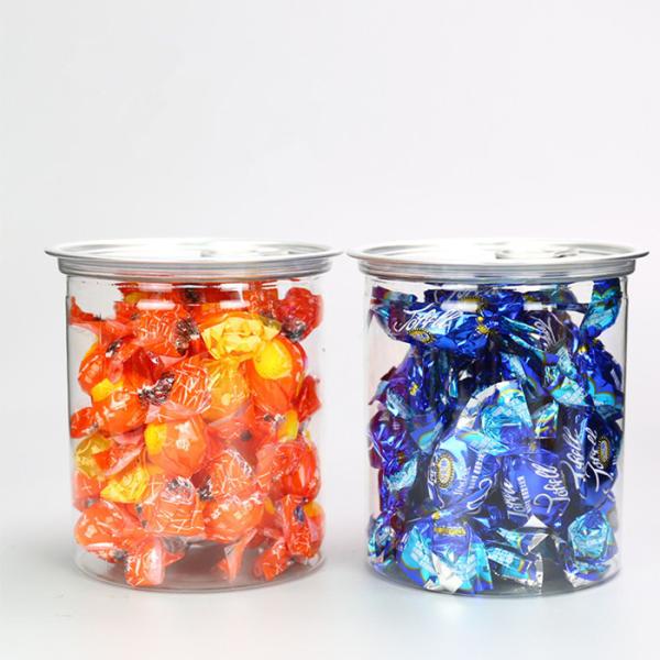 Quality Wide Mouth Plastic Food Storage Jars PET Dia65mm Clear Nuts Plastic Candy Canisters for sale