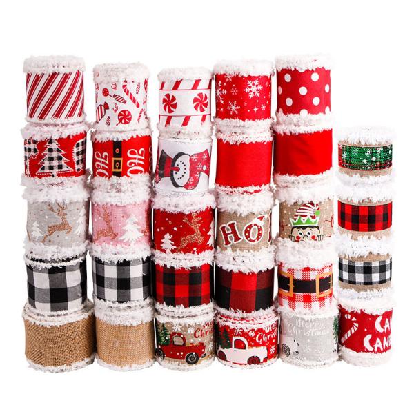 Quality 63MM MSD Christmas Wired Burlap Ribbon with Snow and Candy Print Create Festive Decor for sale