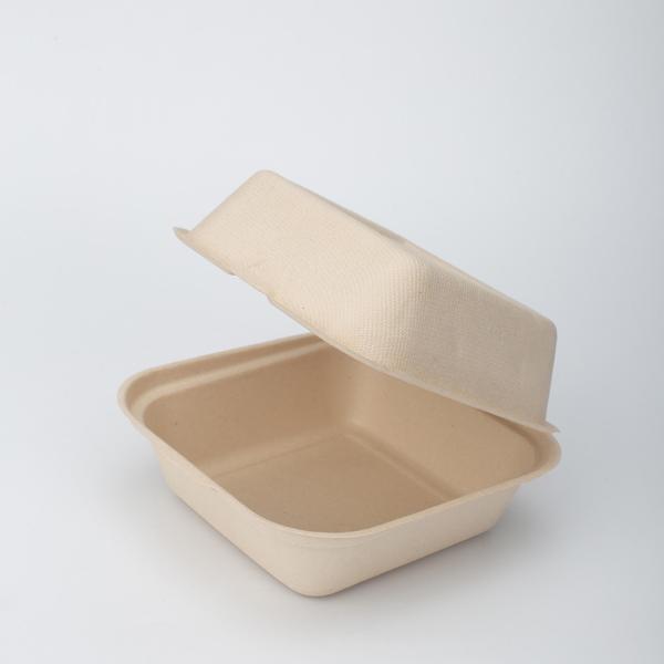 Quality Virgin 21g Disposable Hamburger Clamshell Box Sugarcane Bagasse Takeaway Boxes for sale