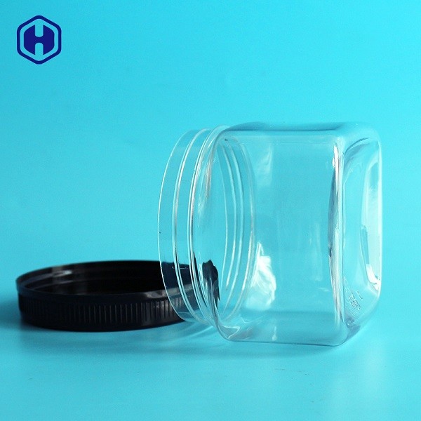 Quality Clear PET Plastic Grip Jars Canned Square Plastic Jars With Lids 420ML 14OZ for sale