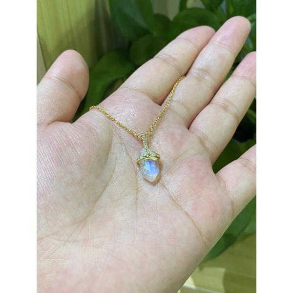 Quality Hexagonal Natural Moonstone Necklace , 14k Gold Cable Chain Necklace 14inch for sale