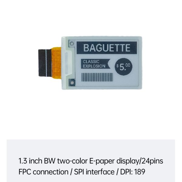 Quality 1.3inch Black and White E Ink Display with SPI Interface for Electronic Shelf Labels and Smart Home for sale