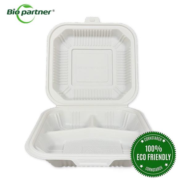 Quality Customized Logo 3 Compartment Disposable Food Container Cornstarch lunch for sale