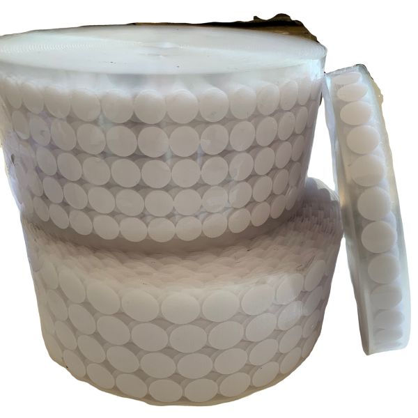 Quality RTS 10MM diameter coins 70% nylon 30% polyester hook and loop with adhesive dots with clear liner for amazon selling online for sale